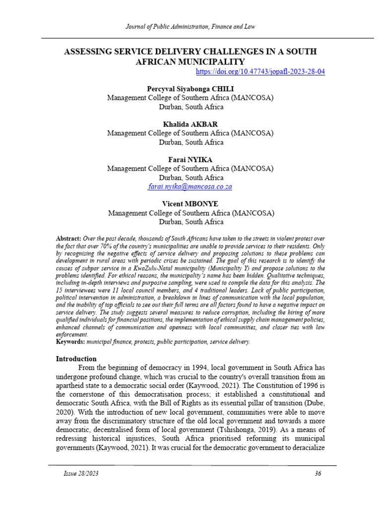 Service Delivery Challenges in SA Municipality | PDF | Poverty ...