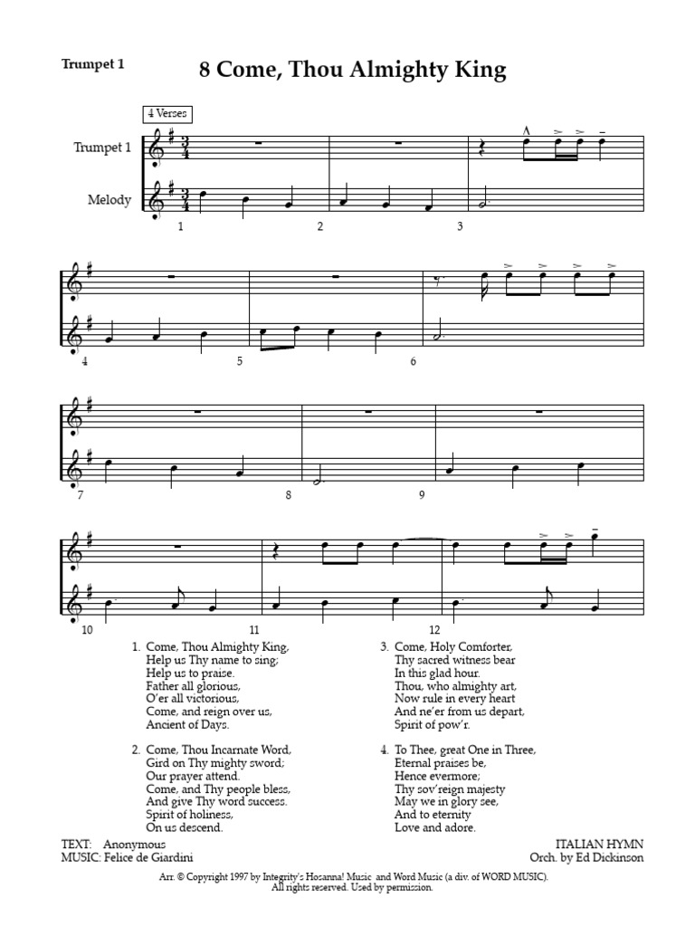 008 Come, Thou Almighty King - Trumpet 1 | PDF | Christian Hymns ...