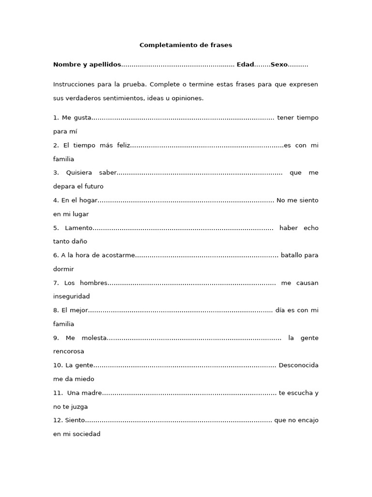 Completamiento de Frases Emocionales | PDF