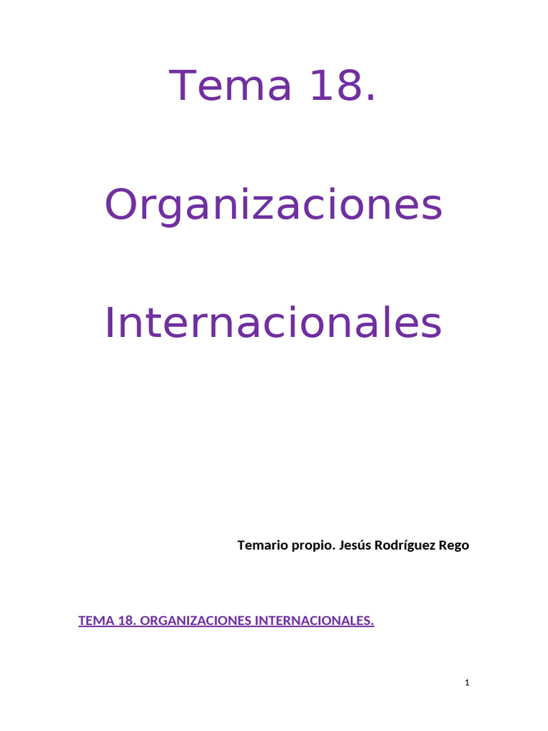 TEMA 18. Organizaciones Internacionales | PDF | Naciones Unidas | Relaciones internacionales
