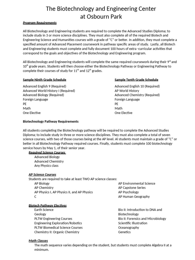Biotech & Engineering Program Requirements | PDF | Advanced Placement ...