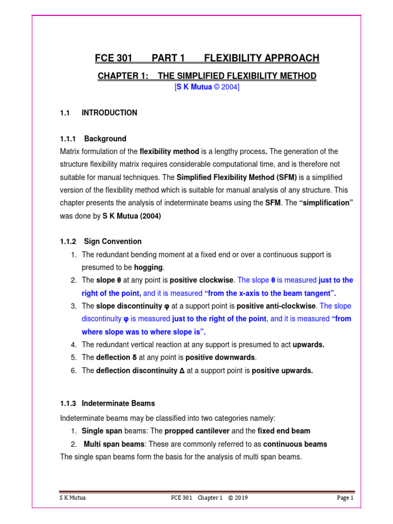 301 Chap 1;THE SIMPLIFIED FLEXIBILITY METHOD | PDF | Slope | Beam (Structure)