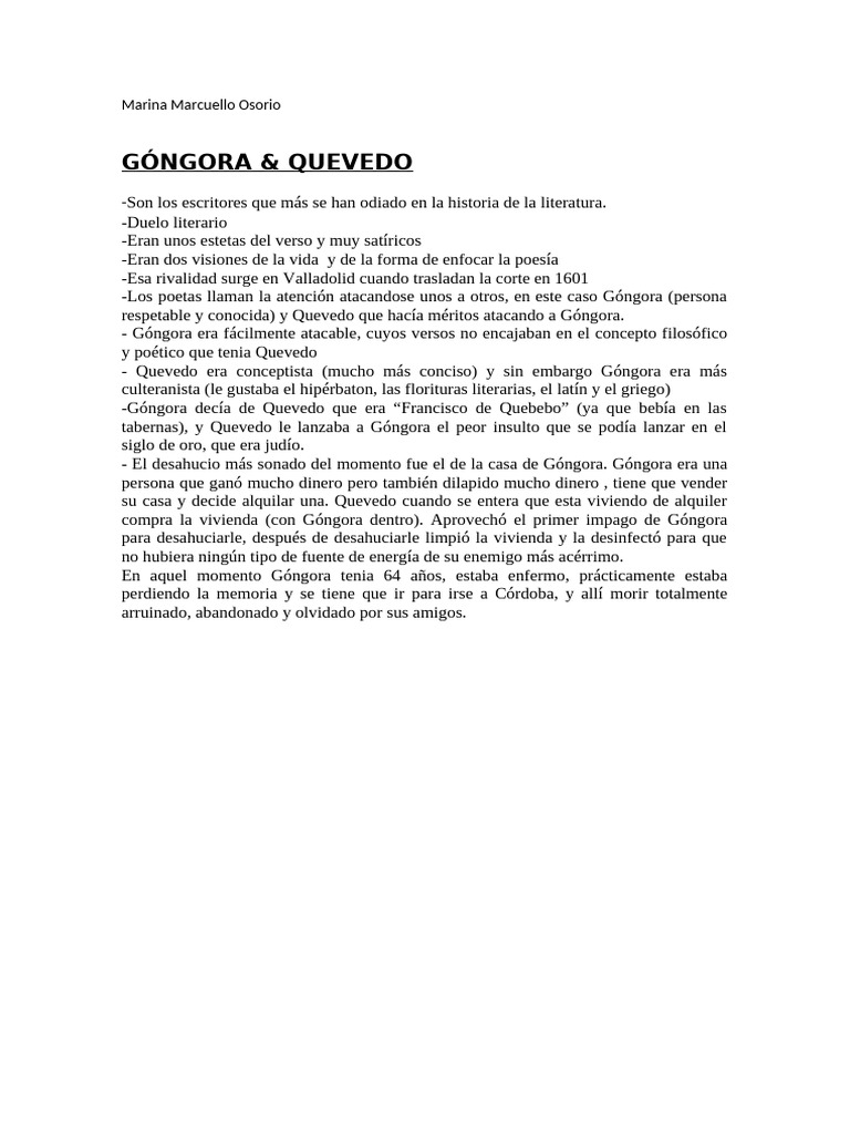Góngora & Quevedo - Marina Marcuello Osorio | PDF