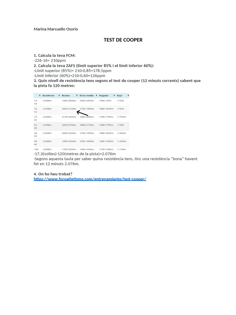 Test de Cooper | PDF