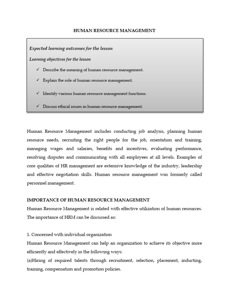 HUMAN RESOURCE MANAGEMENT - Notes | PDF | Cost Of Living | Human ...