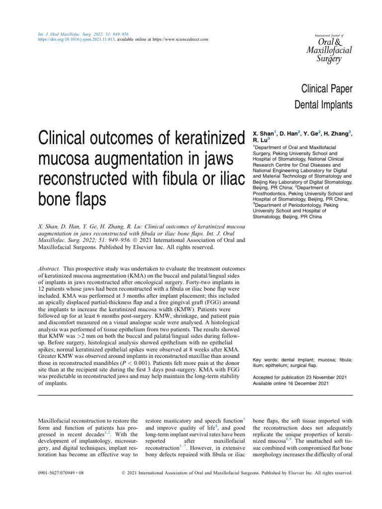 Clinical Outcomes of Keratinized Mucosa Augmentation in Jaws ...