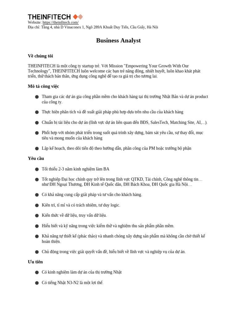 THEINFITECH - Business Analyst | PDF