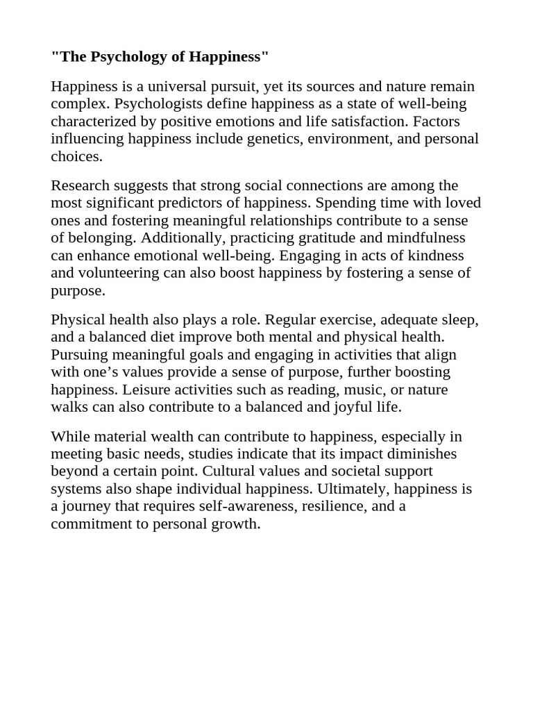 The Psychology of Happiness | PDF