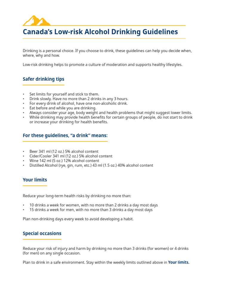 Canada Low Risk Alcohol Drinking Guidelines | PDF | Alcoholic Beverages ...