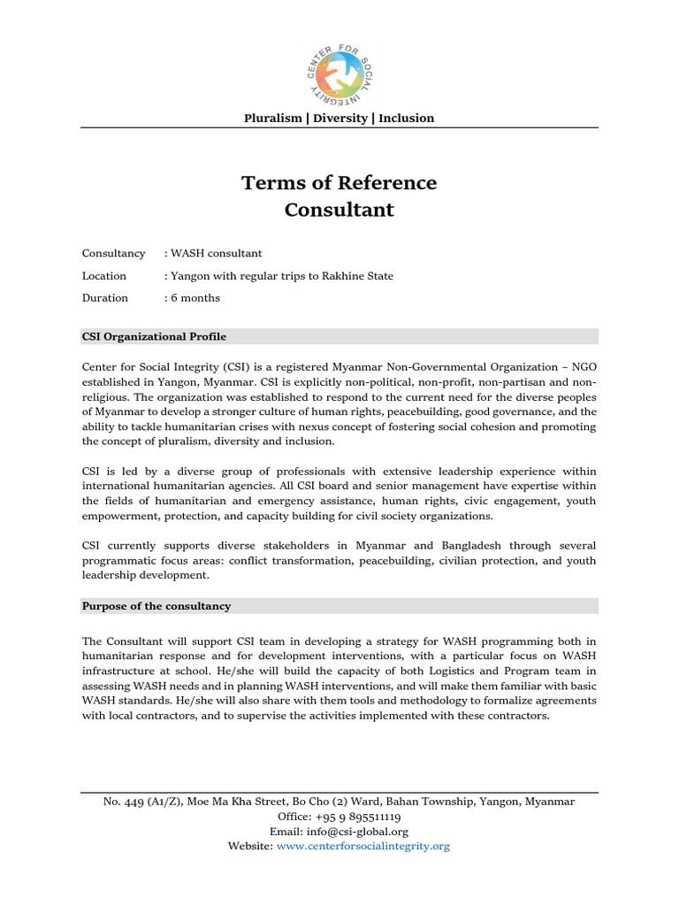 014-20 ToR WASH Consultant FINAL 0 | PDF | Wash | Capacity Building