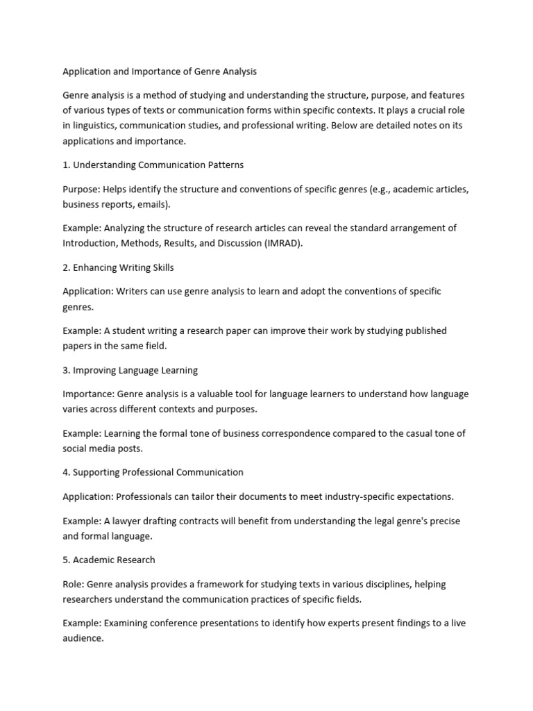 Application and Importance of Genre Analysis | PDF | Communication | Genre