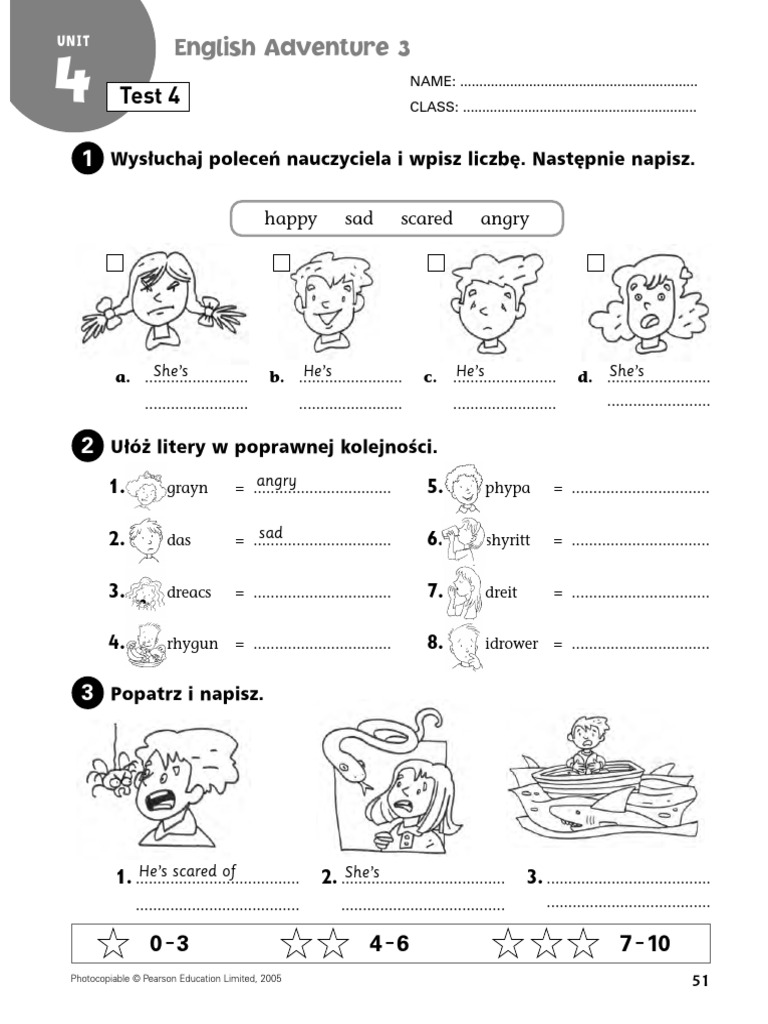 English Adventure 3 Unit Test 4 | PDF