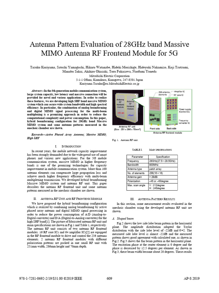 Antenna Pattern Evaluation of 28GHz Band Massive | PDF | Antenna (Radio ...