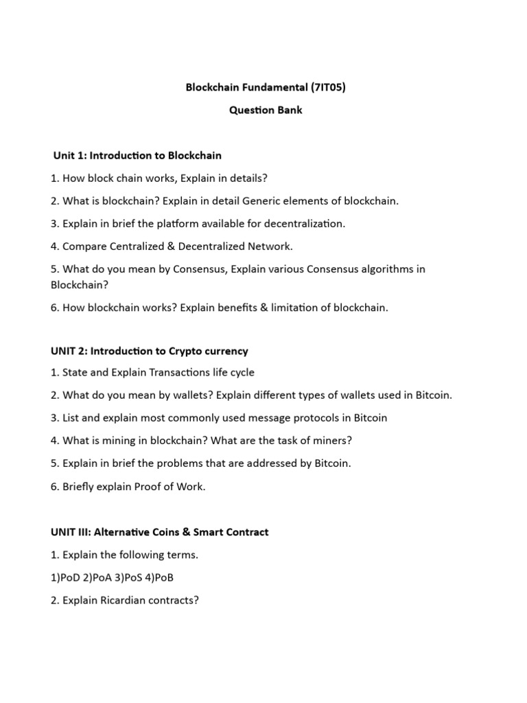 BCF_Questionbank_All_units | PDF | Cryptocurrency | Bitcoin