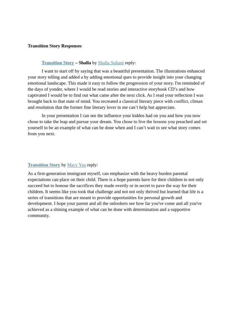 Transition Story Responses | PDF