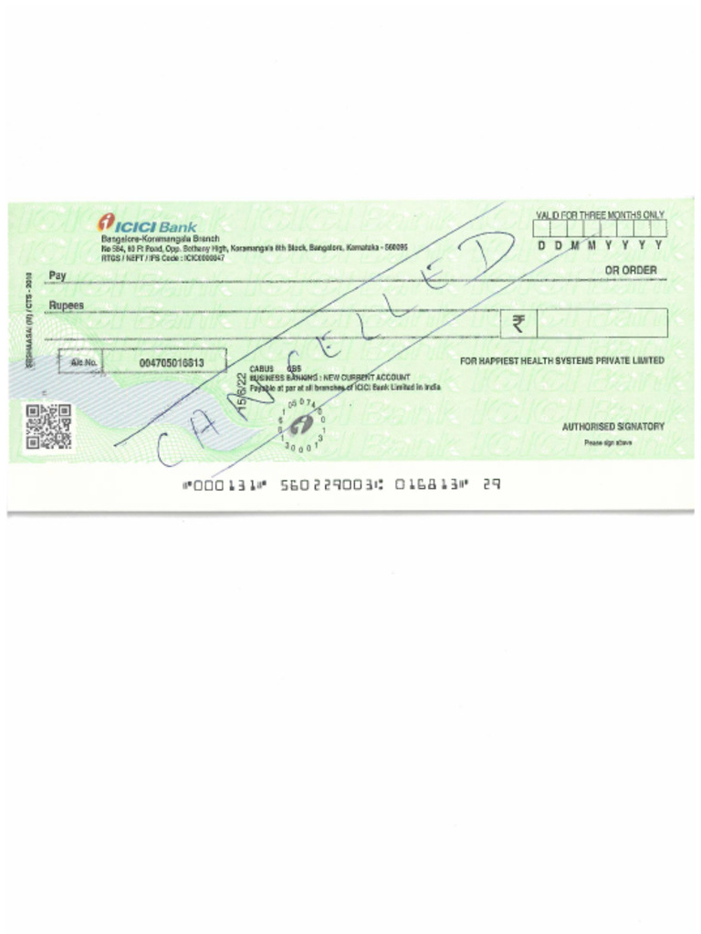 Cancelled Cheque ICICIbank new | PDF