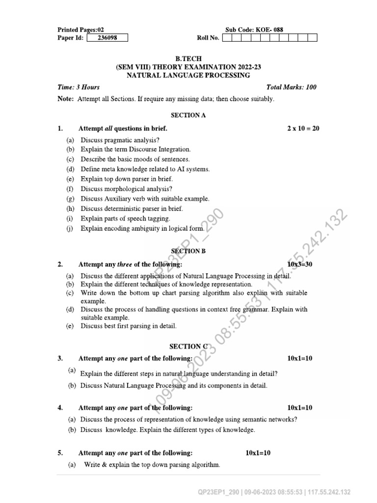 NLP 8th Sem 2023 | PDF