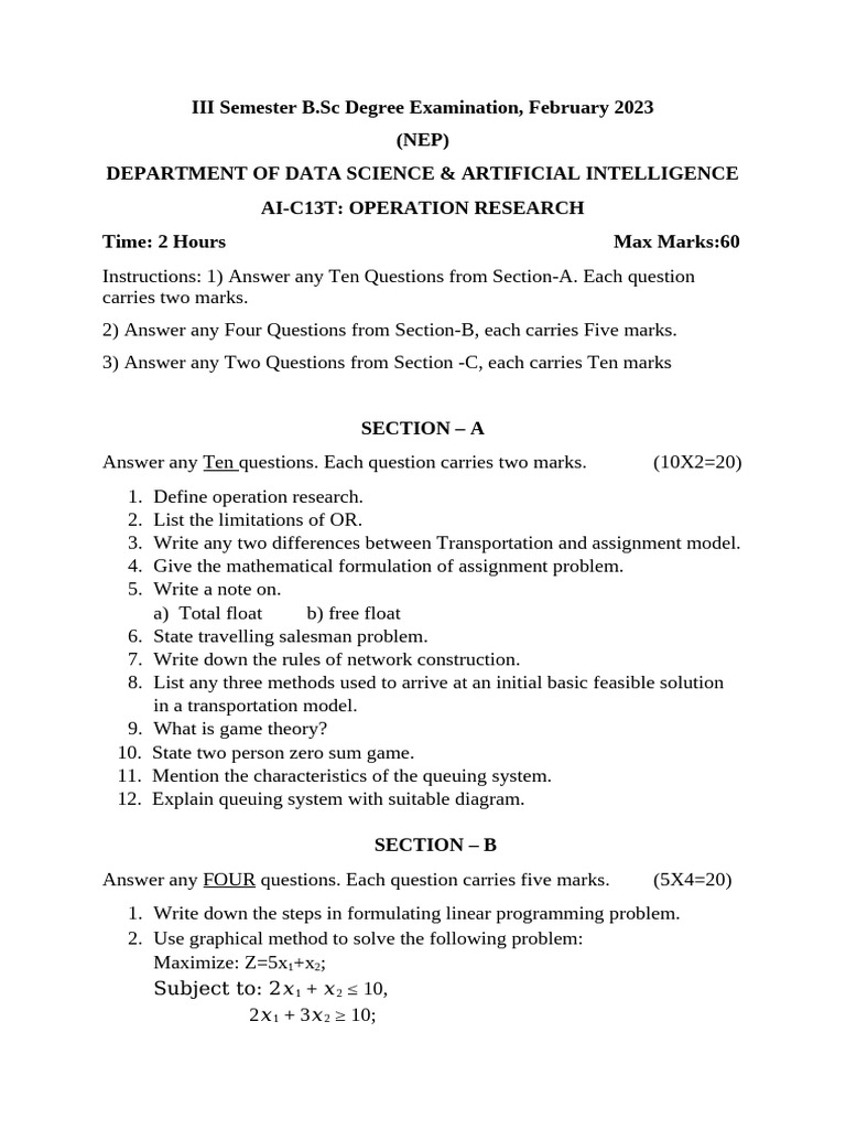 OR Set-I I(AI) | PDF | Mathematical Analysis | Computer Science