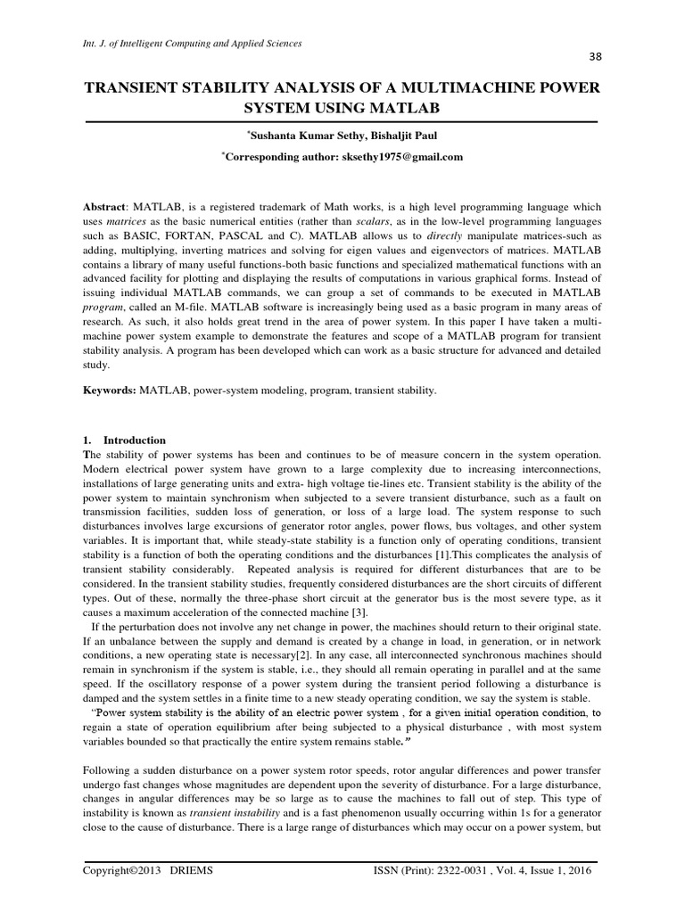 Transient_Stability_Analysis_of_a_Multim | PDF | Steady State | Electrical Engineering