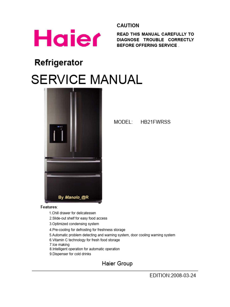 Haier Service Manual hb21fwrss | PDF | Refrigerator | Electrical Connector