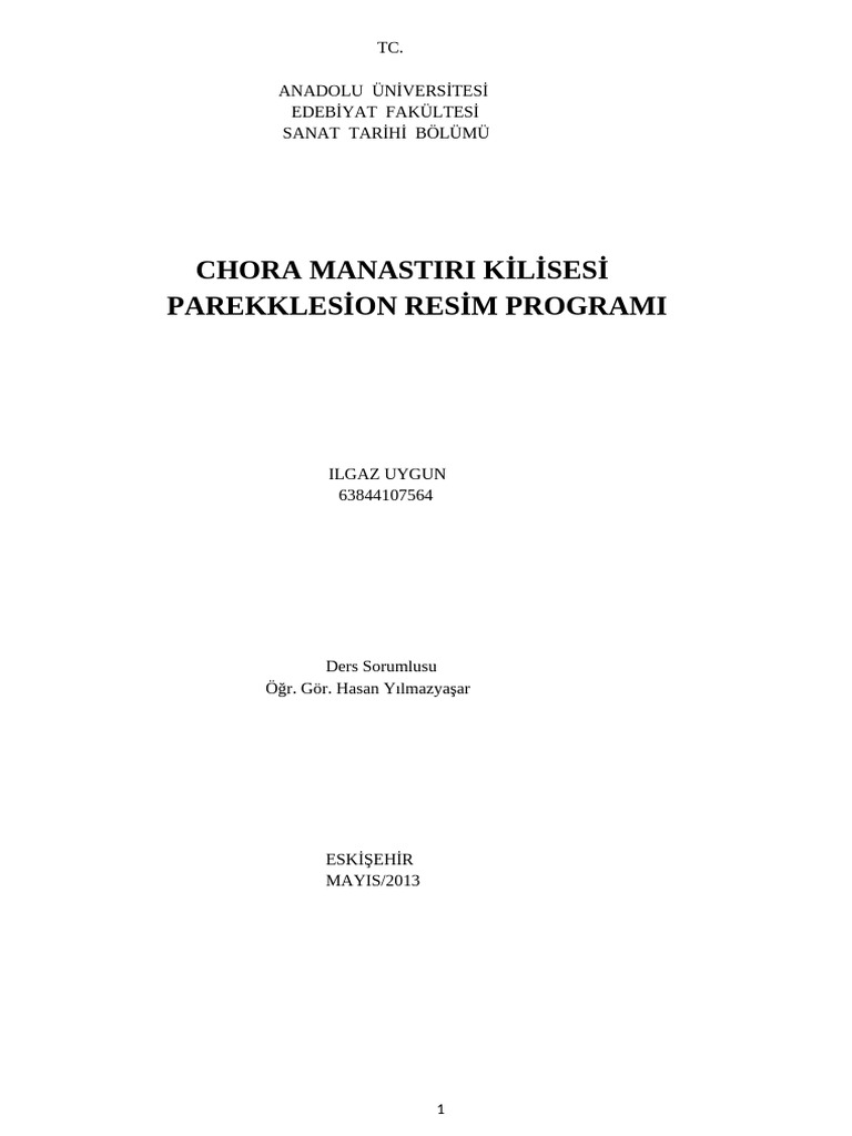 Chora Manastiri Kilisesi Guney Sapeli Ka | PDF