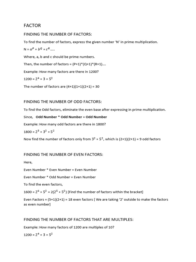 Factor Calculation Methods Explained | PDF | Arithmetic | Mathematical ...