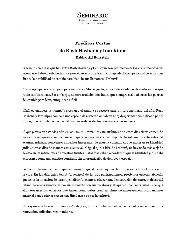 Prédicas de Rosh Hashaná e Iom Kipur | PDF | Yom Kippur | Rosh Hashaná