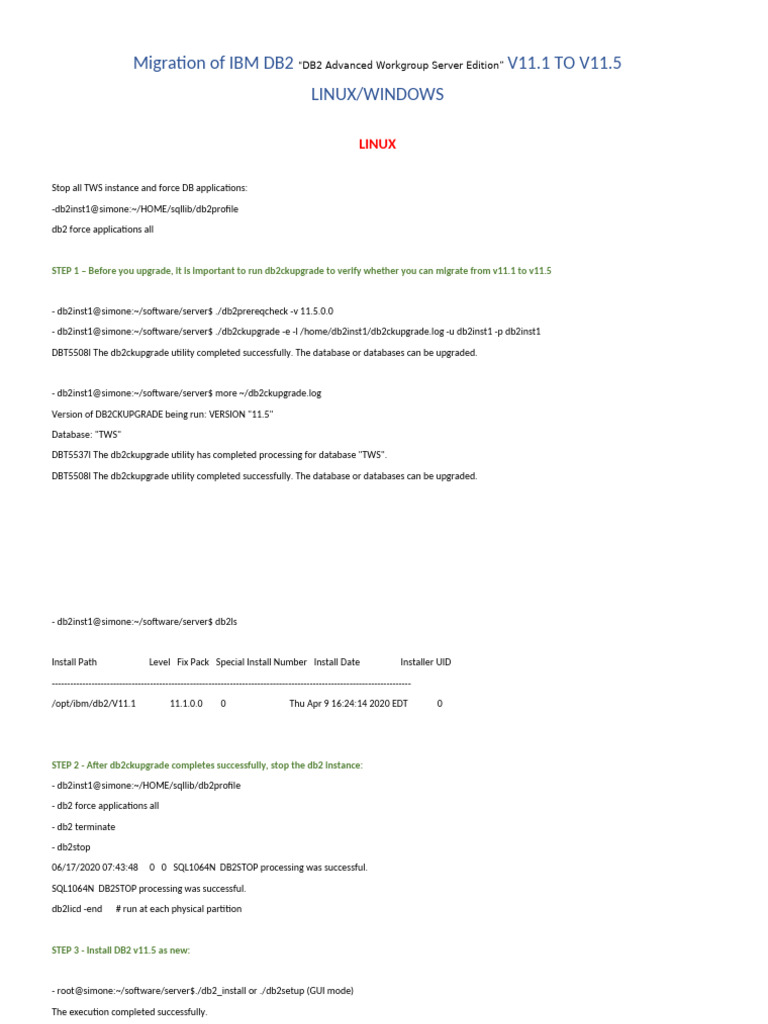 Migration of IBM DB2 V11.1 TO V11.5 LNX_WIN | PDF | Ibm Db2 | Databases