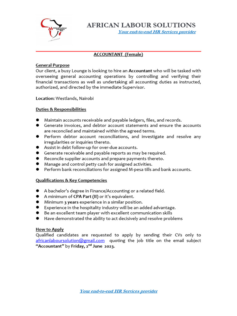 Accountant (Female) Job Vacancy | PDF