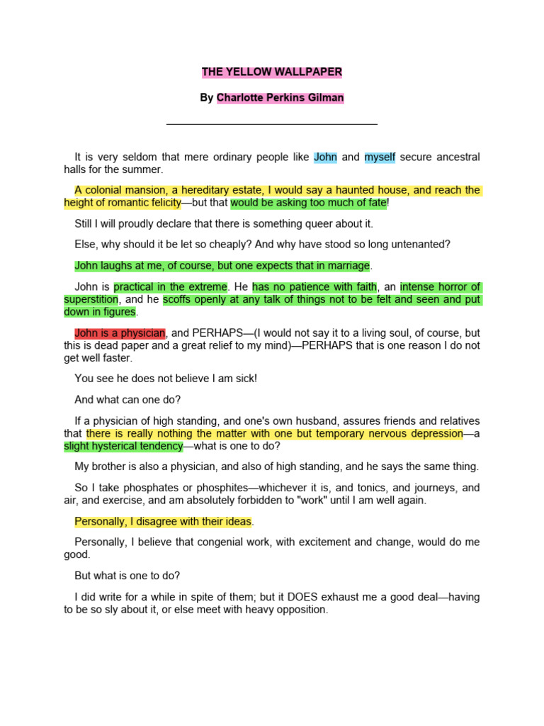 The Struggles of the Unnamed Narrator | PDF | The Yellow Wallpaper