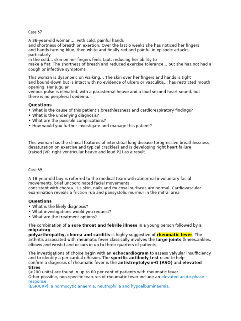 100 Cases Short Answers Rheuma | PDF | Fibromyalgia | Arthritis