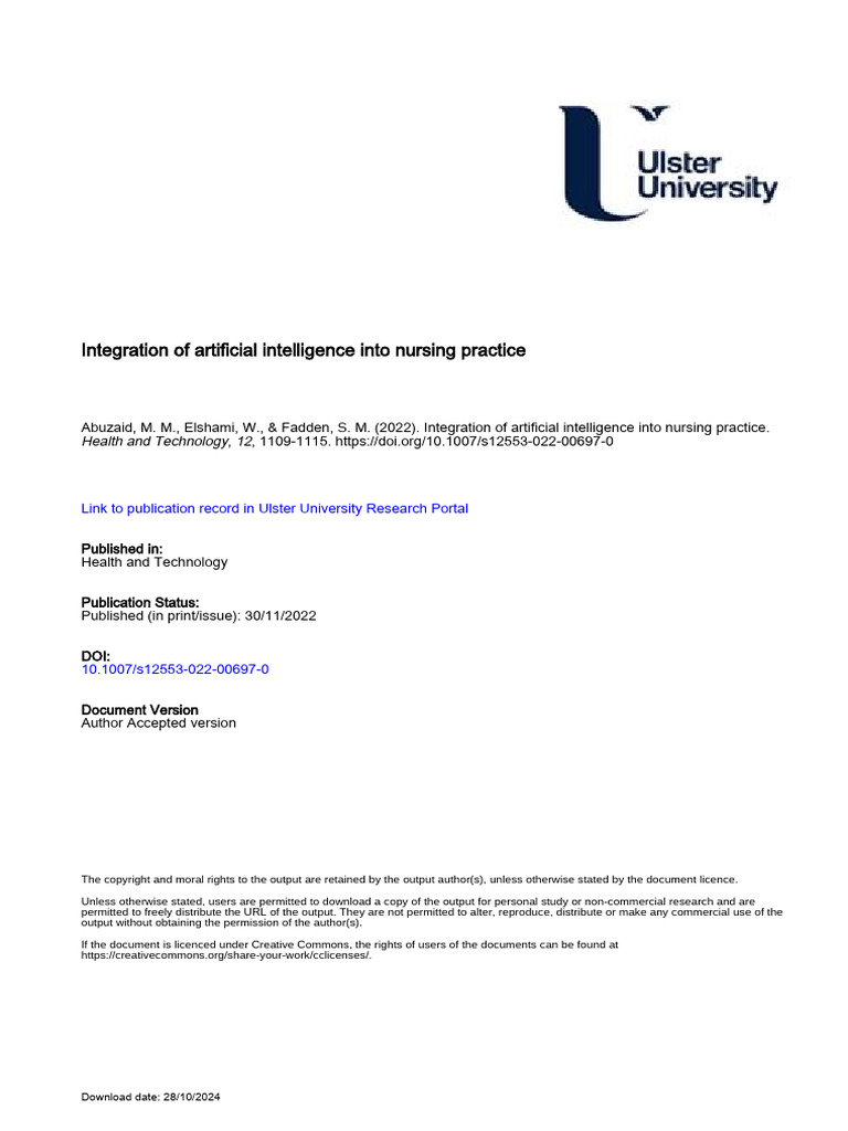 Integration of Artificial Intelligence Into Nursing Practice | PDF ...