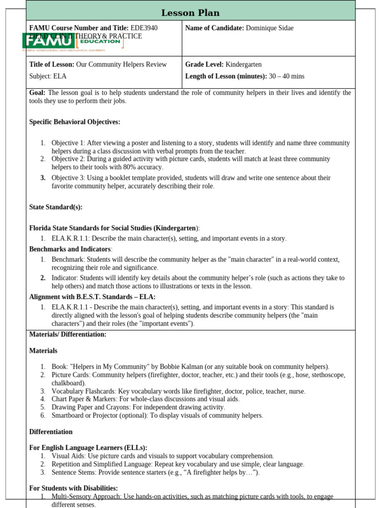 Lessonplan ELA1 1 | PDF | Vocabulary | Teachers