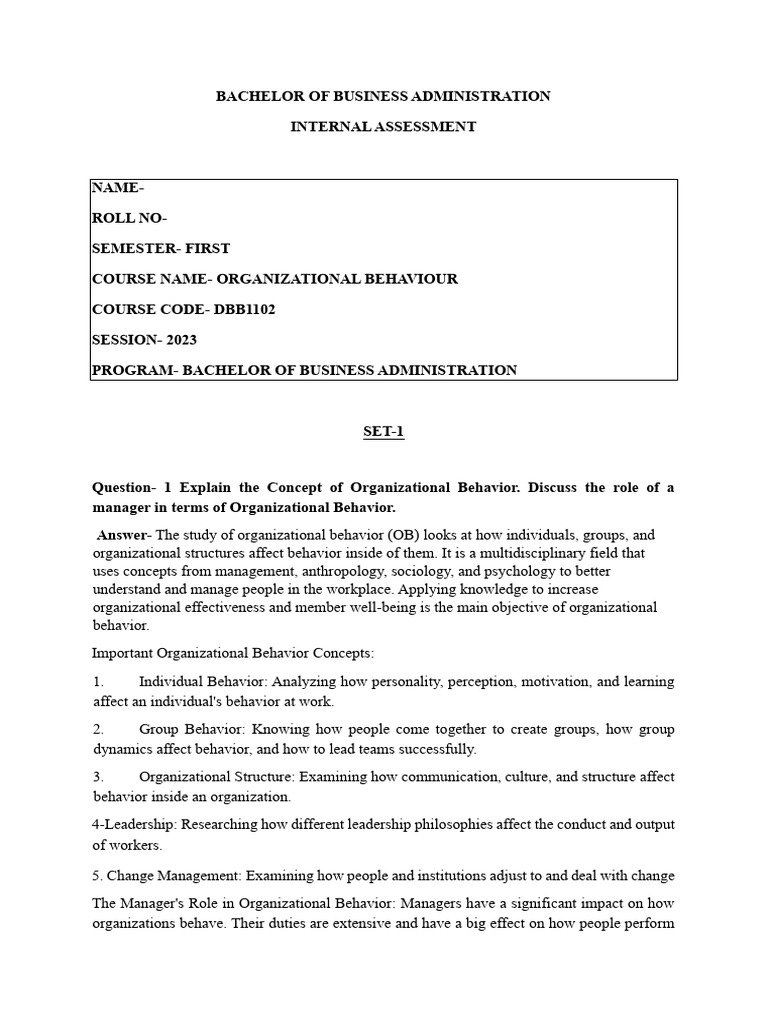 Organizational Behaviour Assignment | PDF | Organizational Behavior | Stress (Biology)