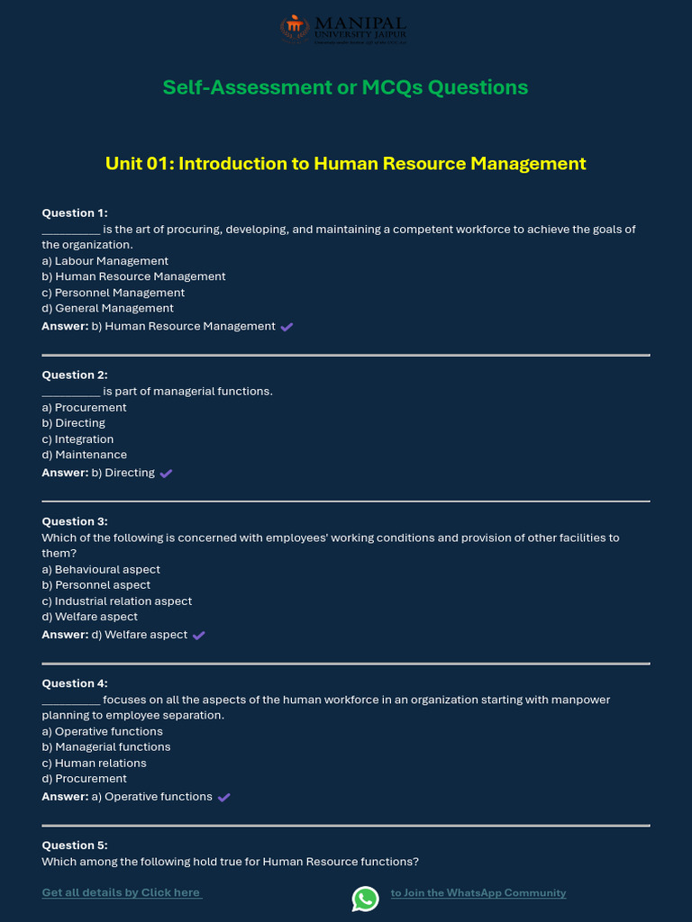 MCQs Questions Human Resource Management | PDF | Cost Of Living | Human ...