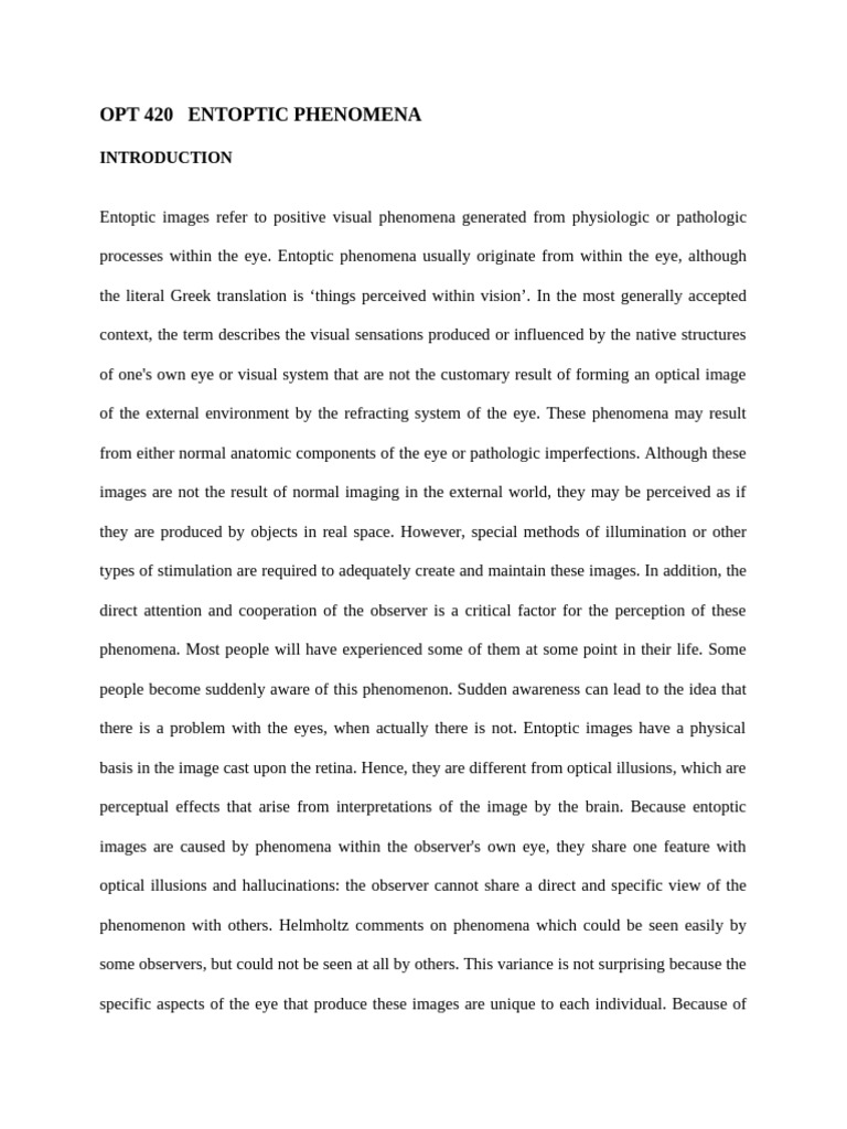 Copy-Entoptic Phenomena Opt 420 | PDF | Eye | Human Eye