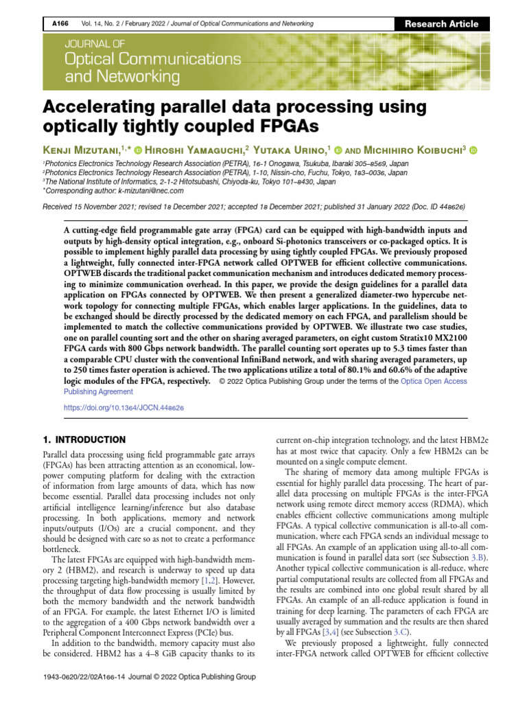 Accelerating_parallel_data_processing_using_optically_tightly_coupled_FPGAs | PDF | Field ...