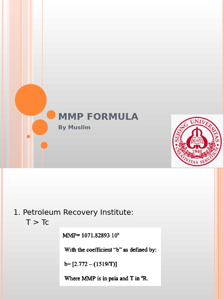 Minimum Miscibility Pressure Formula | PDF