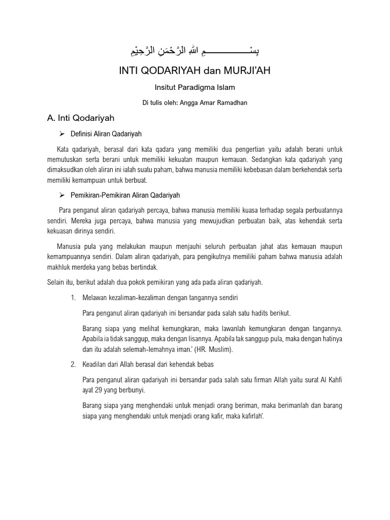 Inti Qodariyah dan Murji'ah | PDF