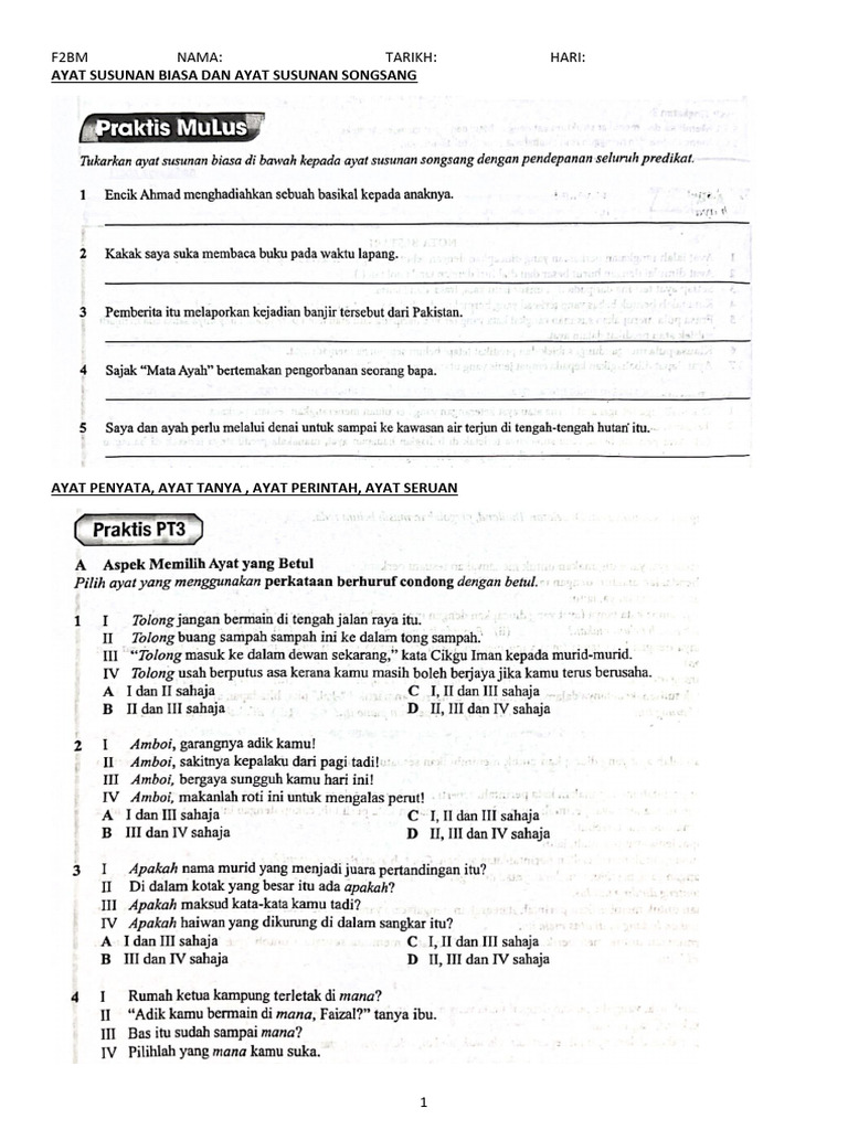 Ayat Susunan Biasa Dan Ayat Susunan Songsang | PDF