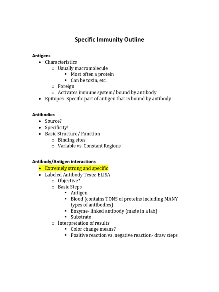 3 Specific Immunity Outline Pdf