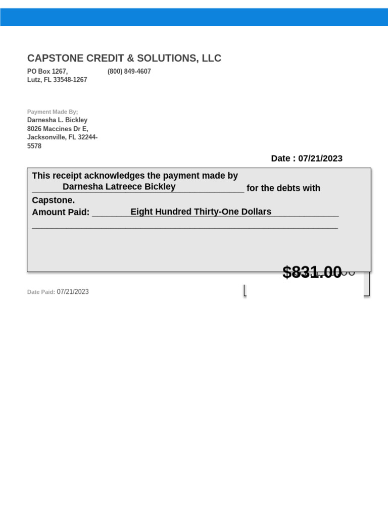 Darnesha Latreece Bickley Receipt | PDF