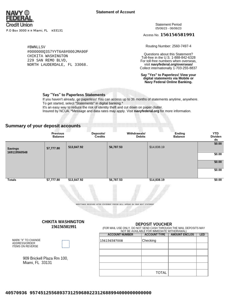 Chikita Washington May 06 - June 06 Federal Bank Statement | PDF ...