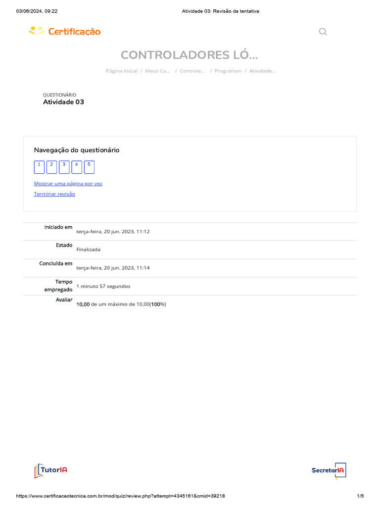 Atividade 03 - Revisão Da Tentativa | PDF | Engenharia Elétrica