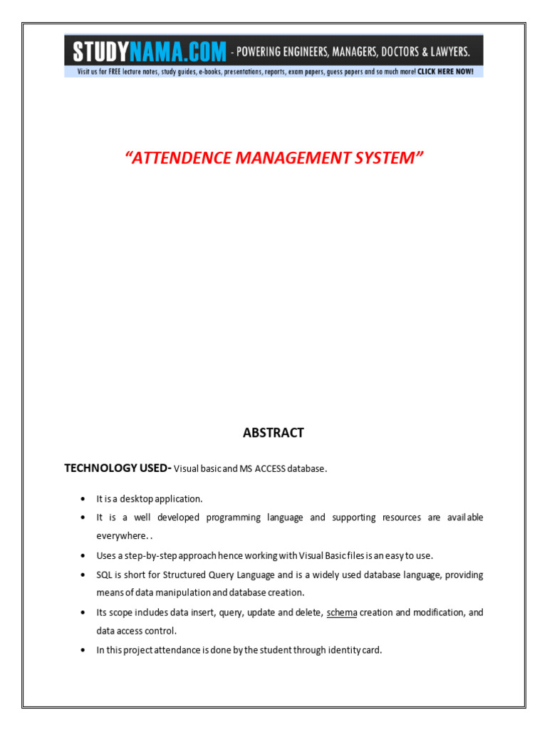 Btech IT Project Report On Attendence Management System | PDF | Barcode | Computing