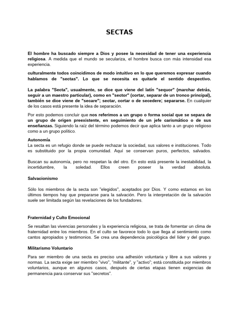 Características de las Sectas Religiosas | PDF | Secta | Dios