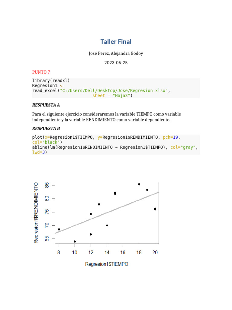 Taller Final | PDF | Análisis de regresión | Regresión lineal