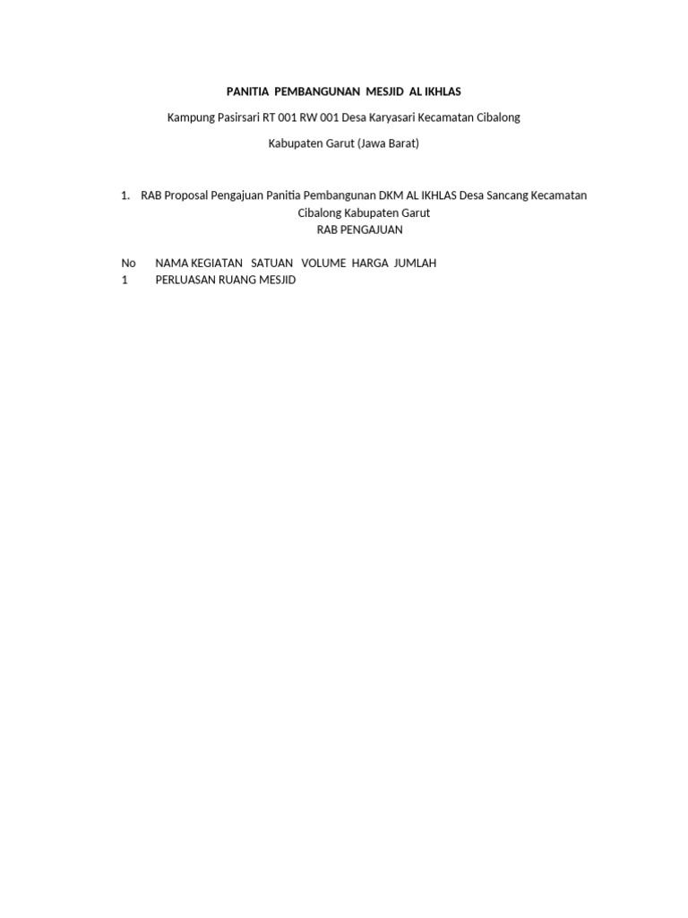 Panitia Pembangunan Mesjid Al Ikhlas | PDF