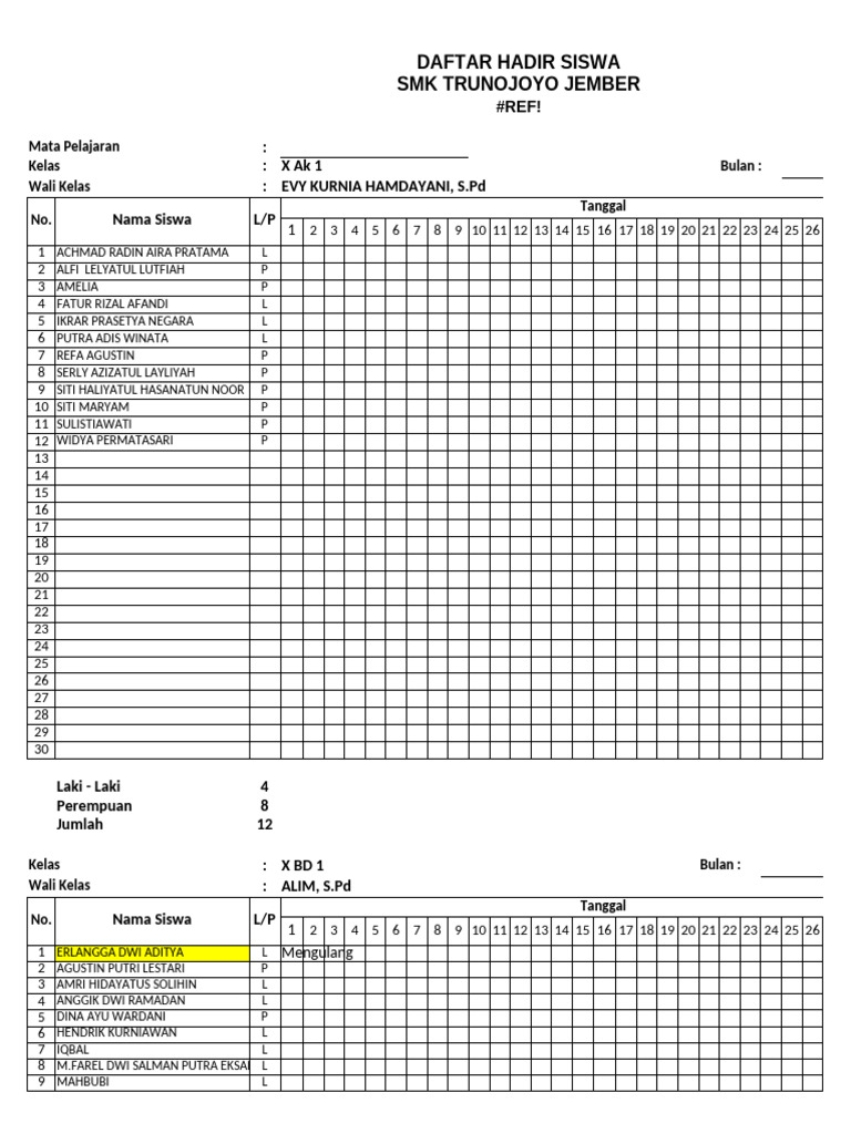 Absen - Daftar Nilai Siswa 2024-2025 | PDF