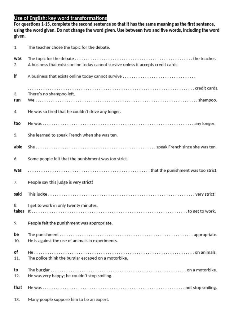 Key Word Transformations Exercises | PDF